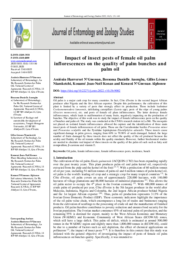 (PDF) Impact of insect pests of female oil palm inflorescences on the ...