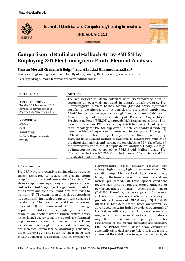 (PDF) Comparison of Radial and Halbach Array PMLSM by Employing 2-D Electromagnetic Finite ...