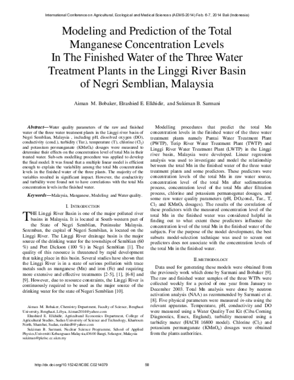 (PDF) Modeling and Prediction of the Total Manganese Concentration ...