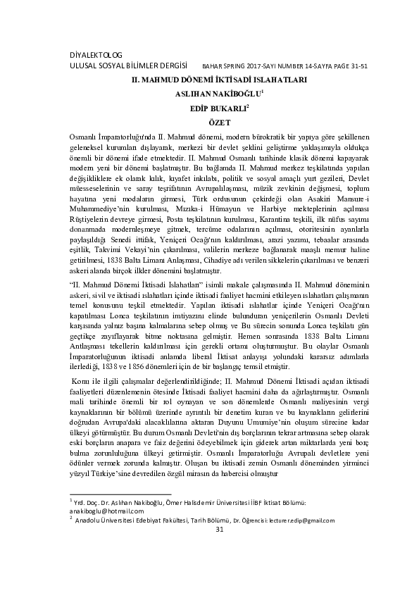 (PDF) II. Mahmud Dönemi̇ İkti̇sadi̇ Islahatlari
