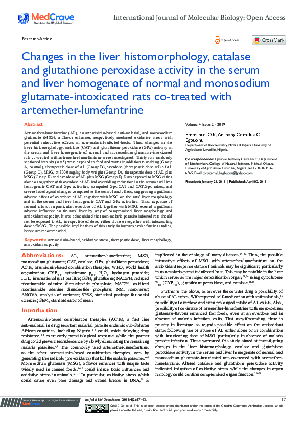 (PDF) Changes in the liver histomorphology, catalase and glutathione ...