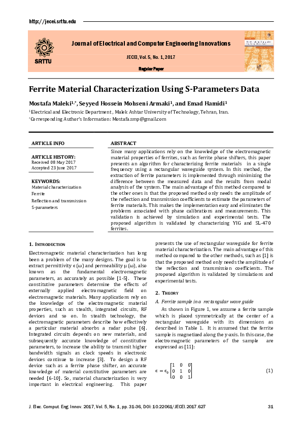 (PDF) Ferrite Material Characterization Using S-Parameters Data