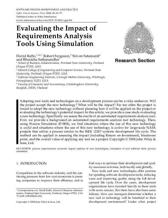 (PDF) Evaluating the impact of requirements analysis tools using simulation
