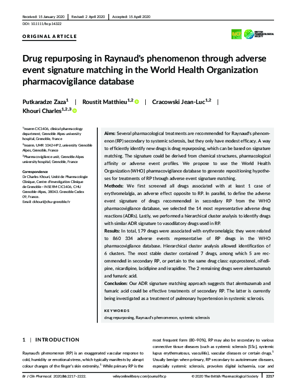 (PDF) Drug repurposing in Raynaud's phenomenon through adverse event ...