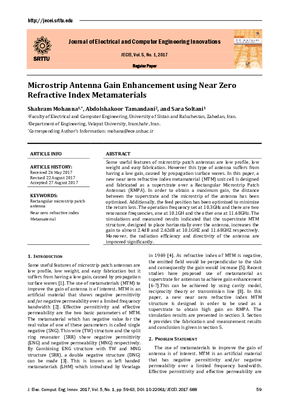 (PDF) Microstrip Antenna Gain Enhancement using Near Zero Refractive ...