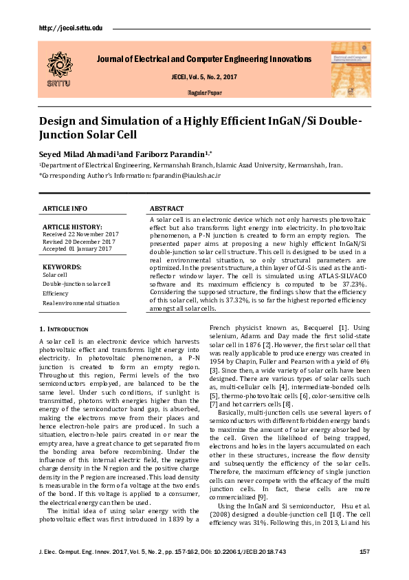 (PDF) Design and Simulation of a Highly Efficient InGaN/Si Double ...