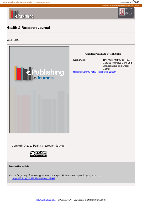 (PDF) “Shadowing a nurse” technique