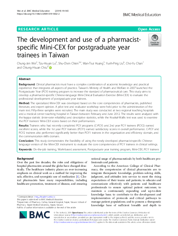 (PDF) The development and use of a pharmacist-specific Mini-CEX for ...
