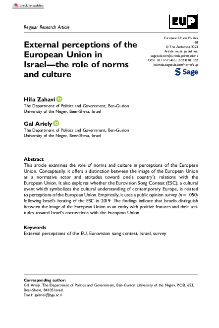 (PDF) External perceptions of the European Union in Israel—the role of ...