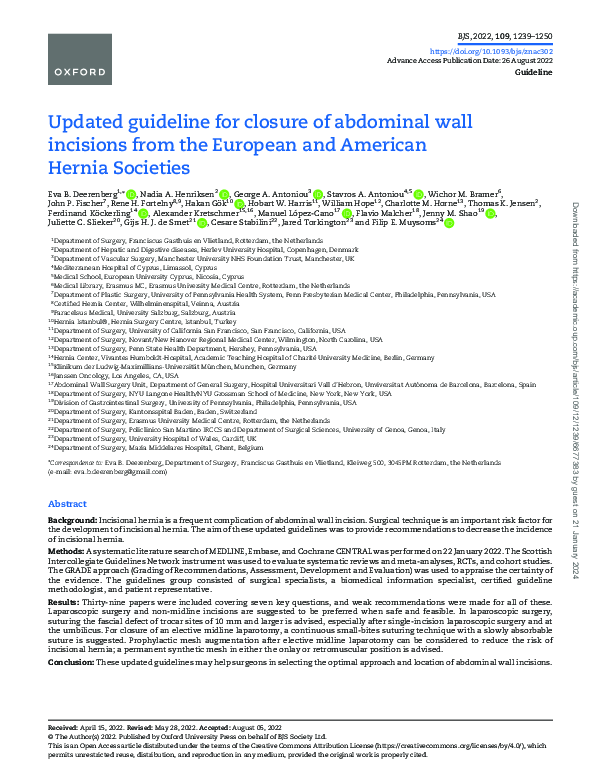 (PDF) Updated guideline for closure of abdominal wall incisions from ...