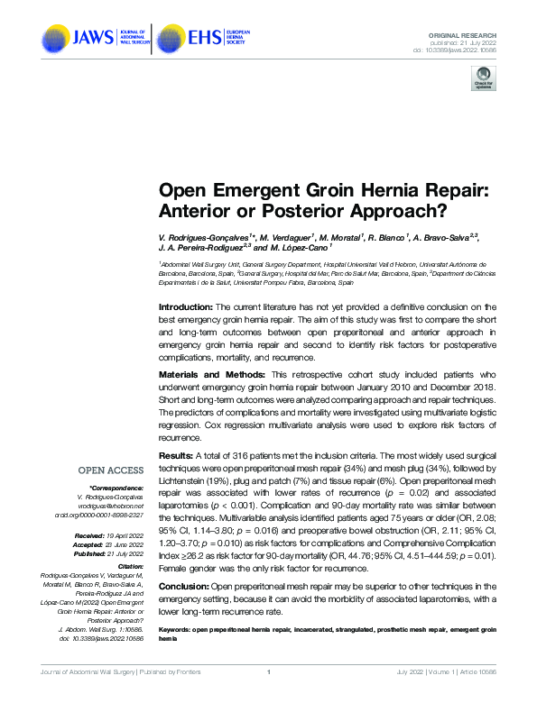 (PDF) Open Emergent Groin Hernia Repair: Anterior or Posterior Approach?