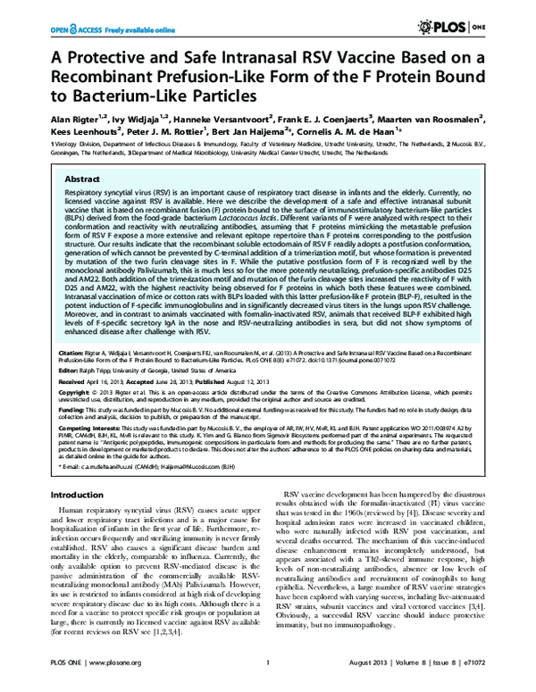 (PDF) A Protective and Safe Intranasal RSV Vaccine Based on a ...