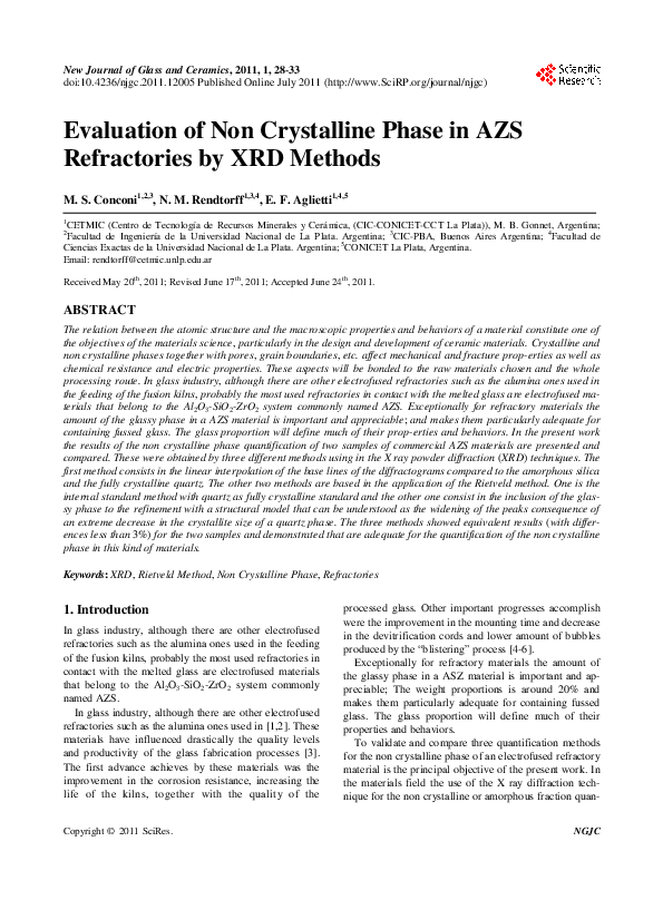 (PDF) Evaluation of Non Crystalline Phase in AZS Refractories by XRD Methods | Nicolás Rendtorff ...