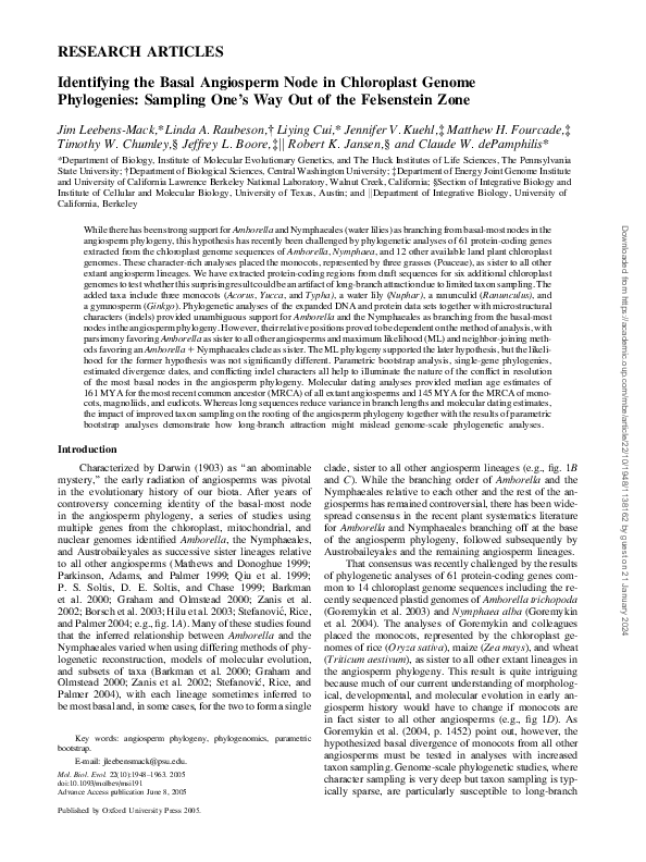 (PDF) Identifying the Basal Angiosperm Node in Chloroplast Genome ...