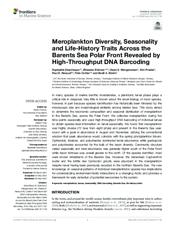 (PDF) Meroplankton Diversity, Seasonality and Life-History Traits ...