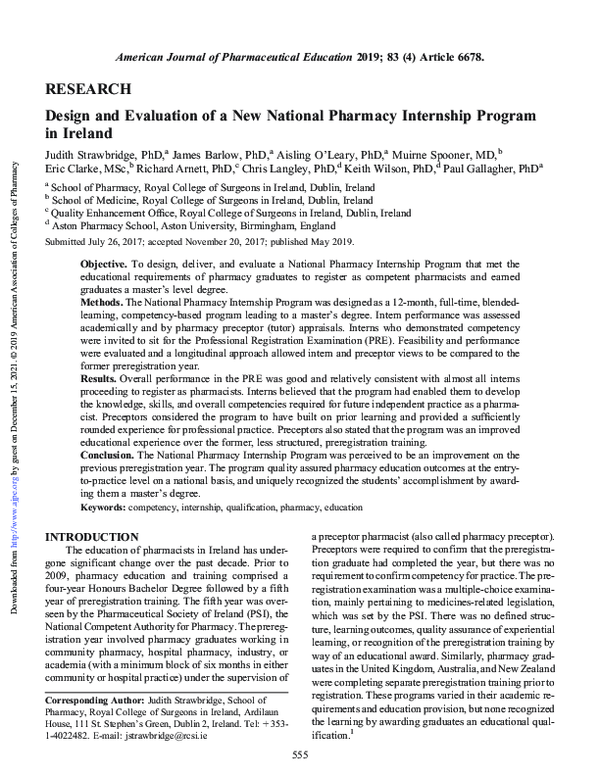 (PDF) Design and Evaluation of a New National Pharmacy Internship ...