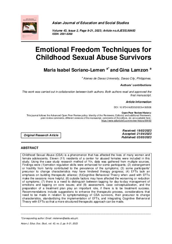 (PDF) Emotional Freedom Techniques for Childhood Sexual Abuse Survivors