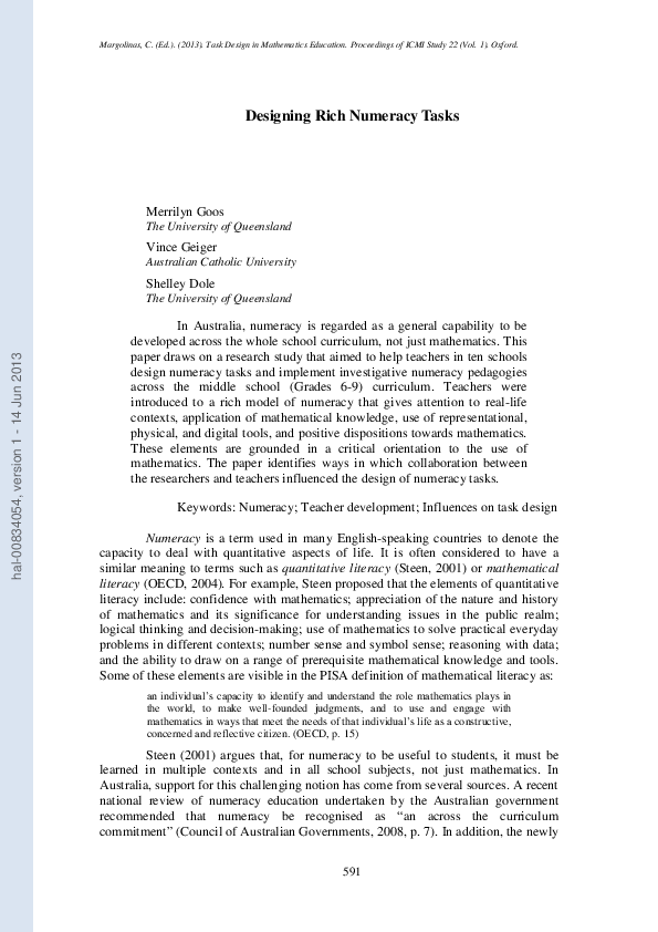 (PDF) Designing rich numeracy tasks