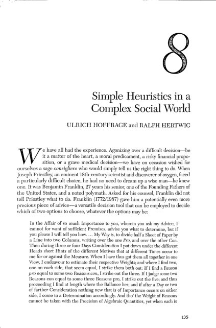 (PDF) Simple Heuristics in a Complex Social World