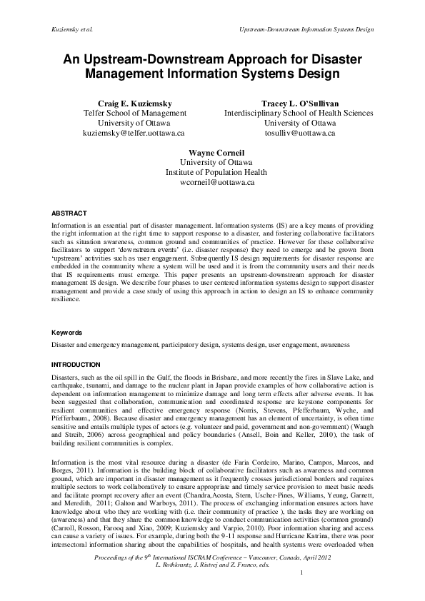 (PDF) An Upstream-Downstream Approach for Disaster Management ...