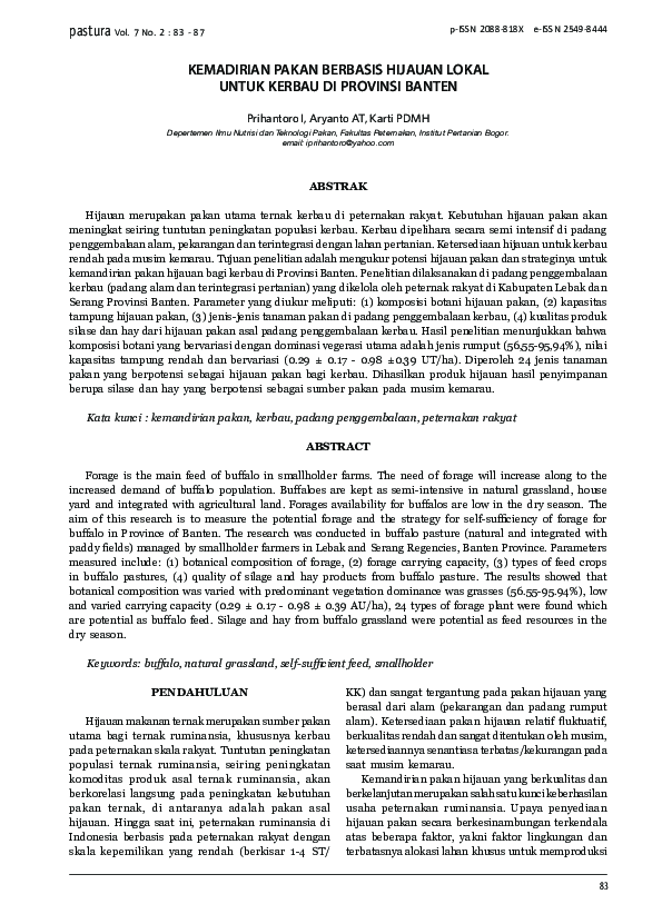 (PDF) Kemadirian Pakan Berbasis Hijauan Lokal Untuk Kerbau DI Provinsi Banten