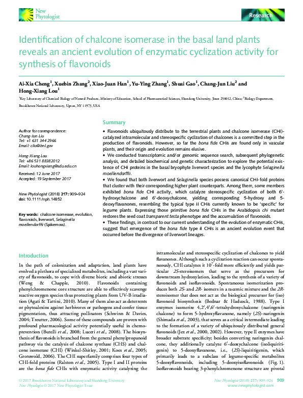 (PDF) Identification of chalcone isomerase in the basal land plants ...