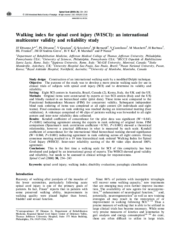 (PDF) Walking index for spinal cord injury (WISCI): an international ...