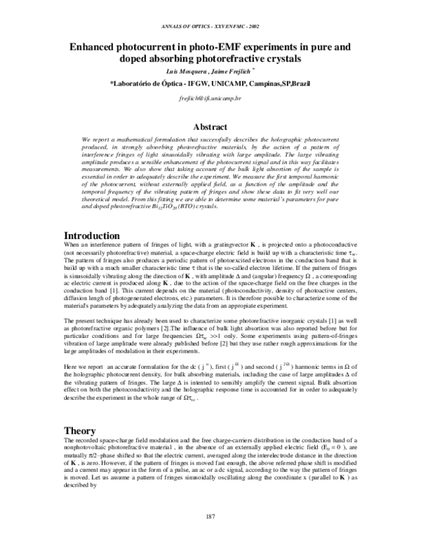 (PDF) Enhanced photocurrent in photo-emf experiments in pure and doped absorbing photorefractive ...