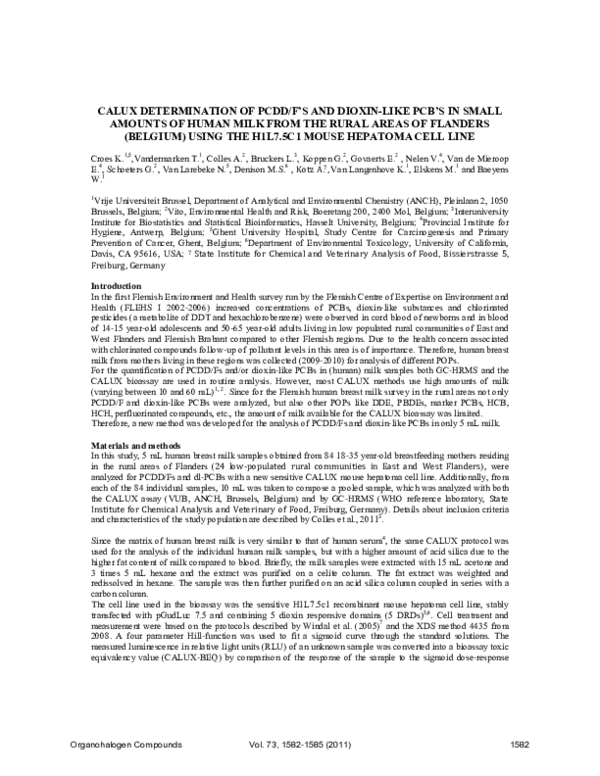 (PDF) Calux Determination of PCDD/F's and Dioxin-Like PCB's in Small ...