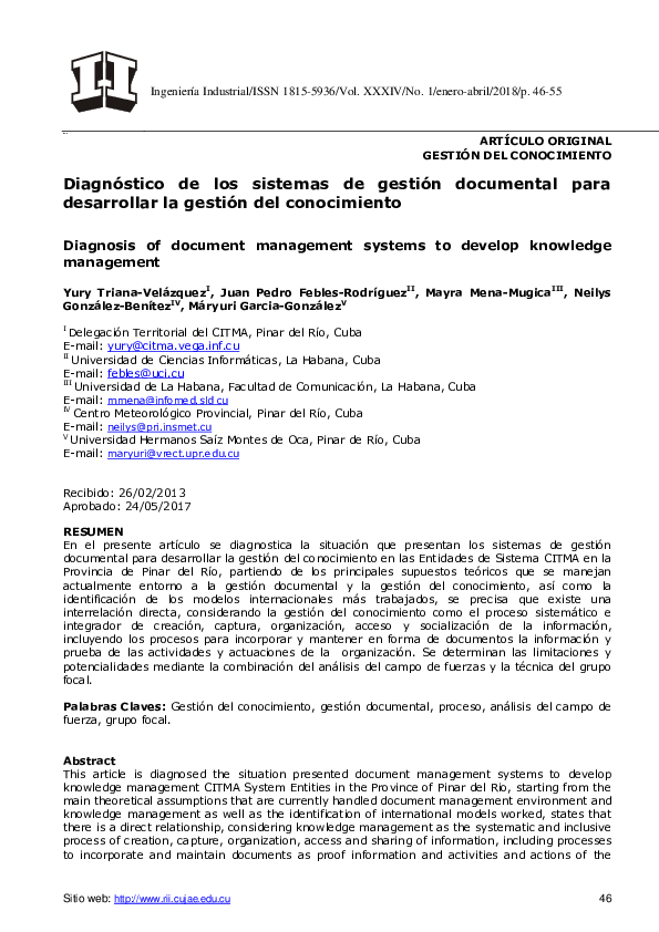 (PDF) Diagnóstico de los sistemas de gestión documental para desarrollar la gestión del conocimiento
