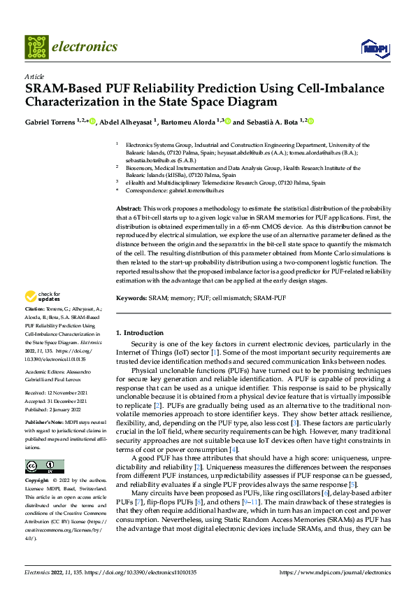 (PDF) SRAM-Based PUF Reliability Prediction Using Cell-Imbalance Characterization in the State ...
