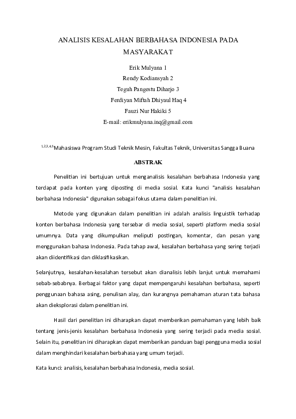 (DOC) ANALISIS KESALAHAN BERBAHASA INDONESIA PADA MASYARAKAT