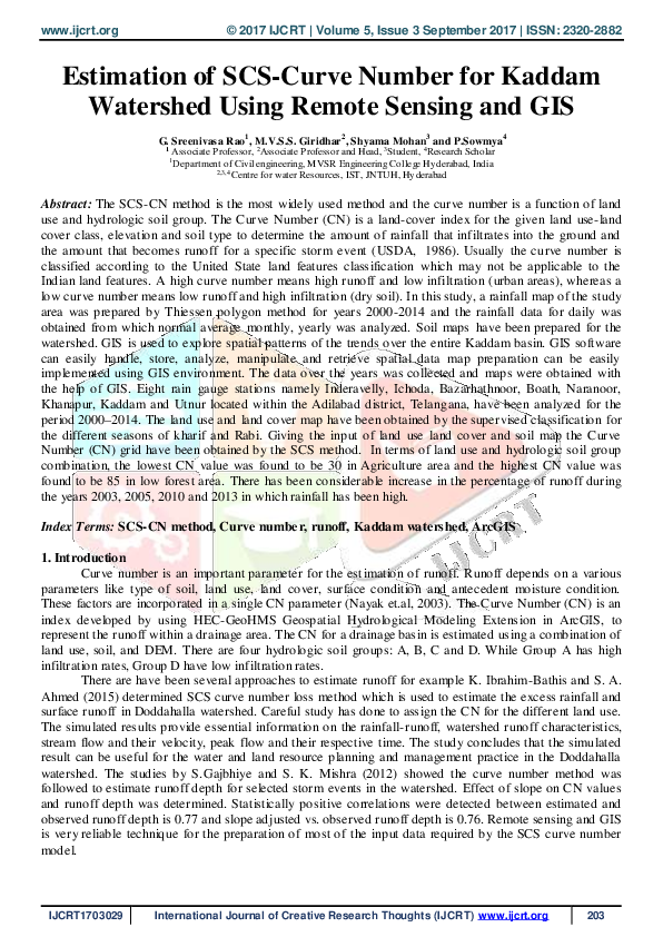 (PDF) Estimation of SCS-Curve Number for Kaddam Watershed Using Remote ...