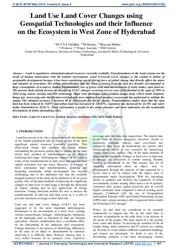 (PDF) Land Use Land Cover Changes using Geospatial Technologies and ...