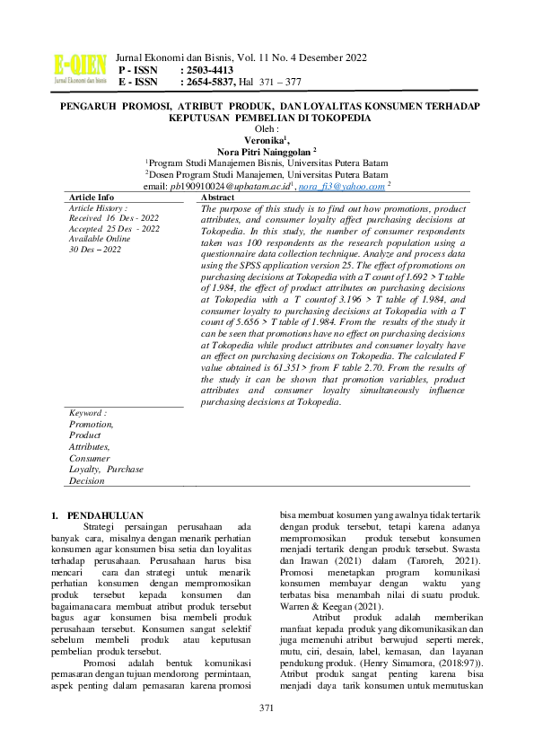 (PDF) Pengaruh Promosi, Atribut Produk, Dan Loyalitas Konsumen Terhadap Keputusan Pembelian DI ...