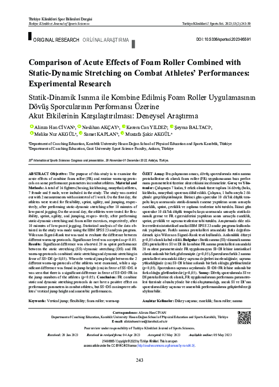 (PDF) Comparison of Acute Effects of Foam Roller Combined with Static-Dynamic Stretching on ...