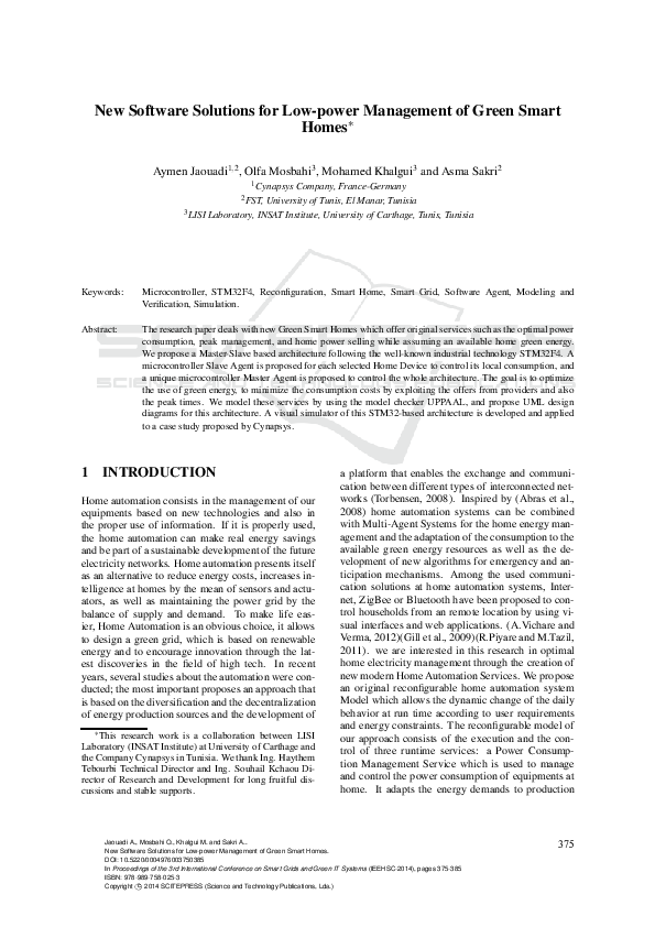 (PDF) New Software Solutions for Low-power Management of Green Smart Homes