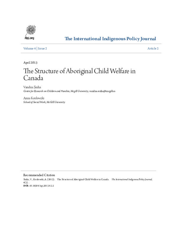 (PDF) The Structure of Aboriginal Child Welfare in Canada