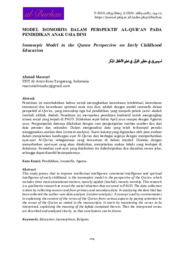 (PDF) Model Isomorfis Dalam Perspektif Al-Qur’An Pada Pendidikan Anak Usia Dini