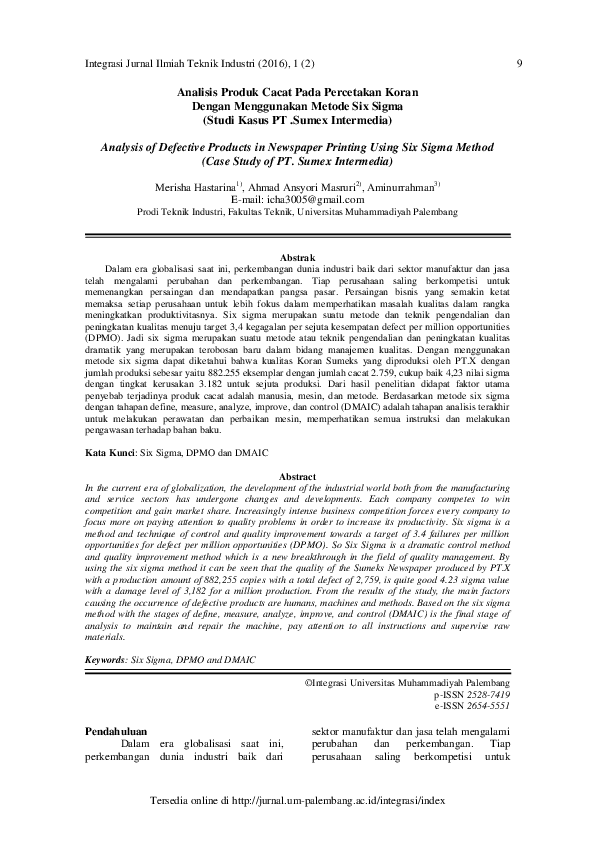 (PDF) Analisis Produk Cacat Pada Percetakan Koran Dengan Menggunakan ...