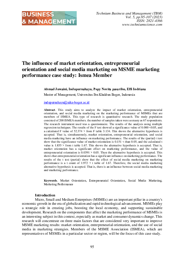 (PDF) The influence of market orientation, entrepreneurial orientation ...