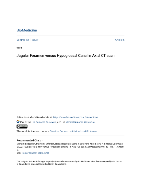 (PDF) Jugular Foramen versus Hypoglossal Canal in Axial CT scan