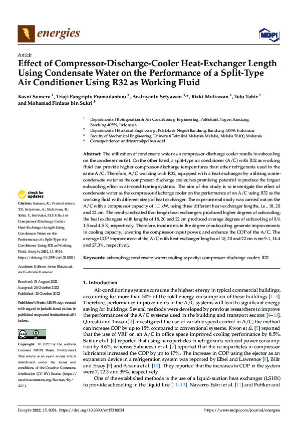 (PDF) Effect of Compressor-Discharge-Cooler Heat-Exchanger Length Using Condensate Water on the ...