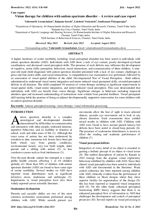 (PDF) Vision therapy for children with autism spectrum disorder – A ...