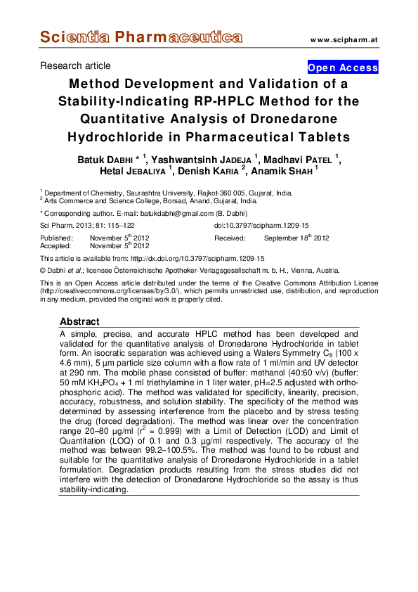 (PDF) Method Development and Validation of a Stability-Indicating RP-HPLC Method for the ...