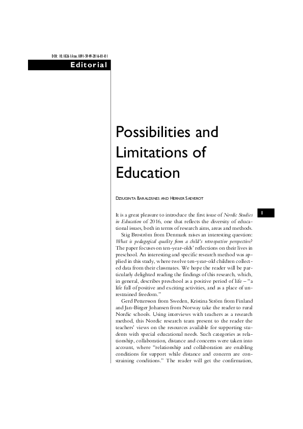 (PDF) Possibilities and Limitations of Education
