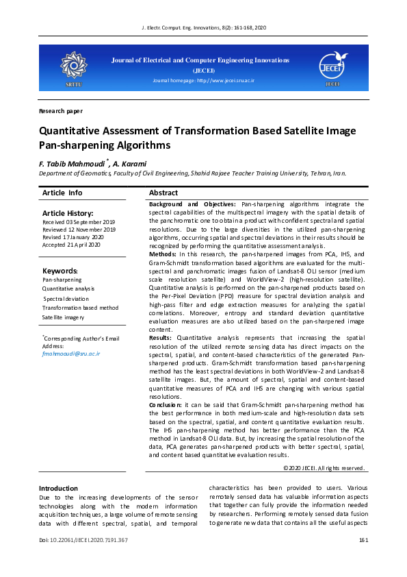 (PDF) Quantitative Assessment of Transformation Based Satellite Image Pan-sharpening Algorithms