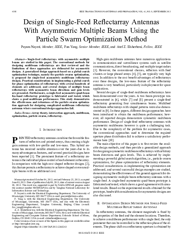 Design Of Single Feed Reflectarray Antennas With Asymmetric Multiple Beams Using The Particle
