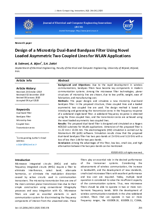 (PDF) Design of a Microstrip Dual-Band Bandpass Filter Using Novel Loaded Asymmetric Two Coupled ...