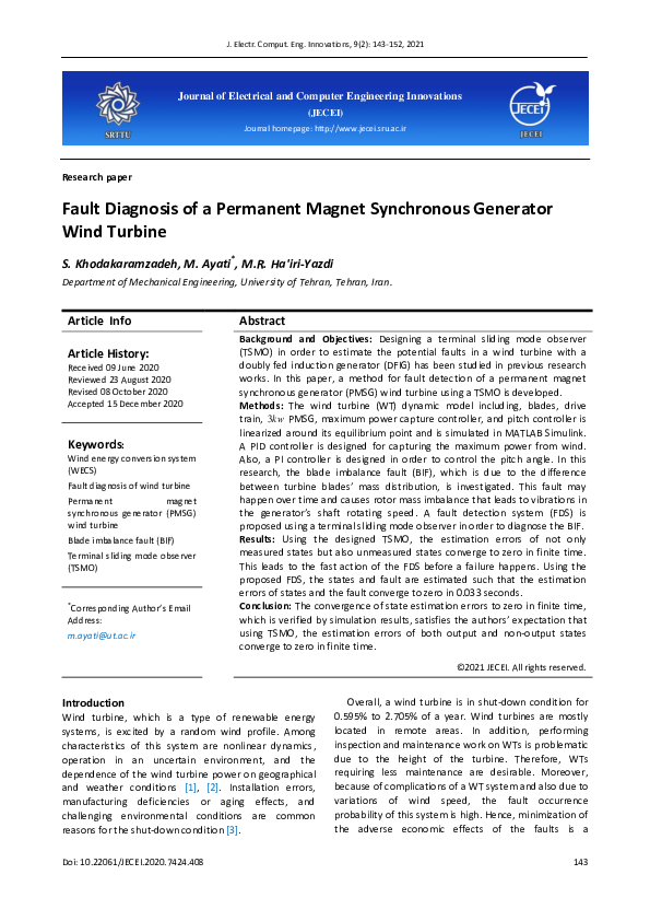 Pdf Fault Diagnosis Of A Permanent Magnet Synchronous Generator Wind Turbine
